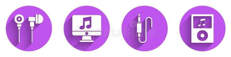 Set Air Headphones, Computer with Music Note, Audio Jack and Music ...