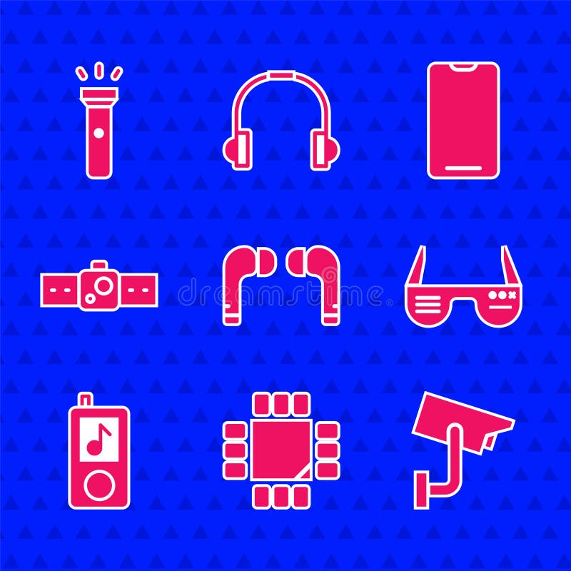 Set Air Headphones, Processor with Microcircuits CPU, Security Camera ... Set Air Headphones, Processor with Microcircuits CPU, Security Camera ...