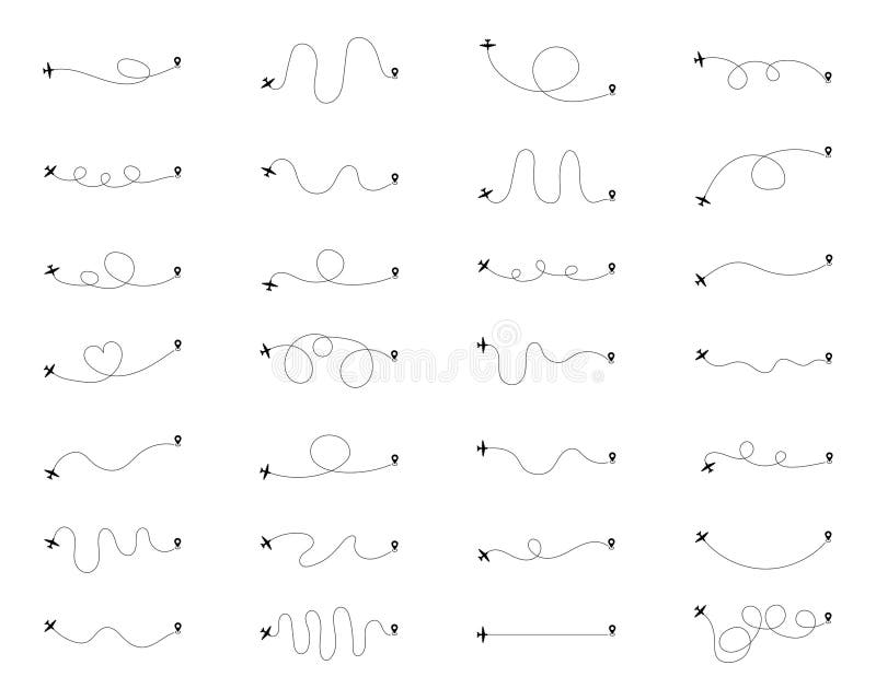Set of Aircraft Trajectories. Airplane Path with Destination Stock ...