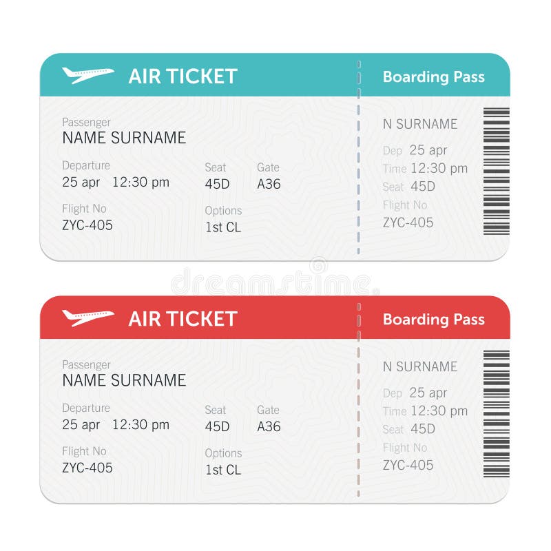 Set Of The Airline Boarding Pass Tickets Isolated On White Background
