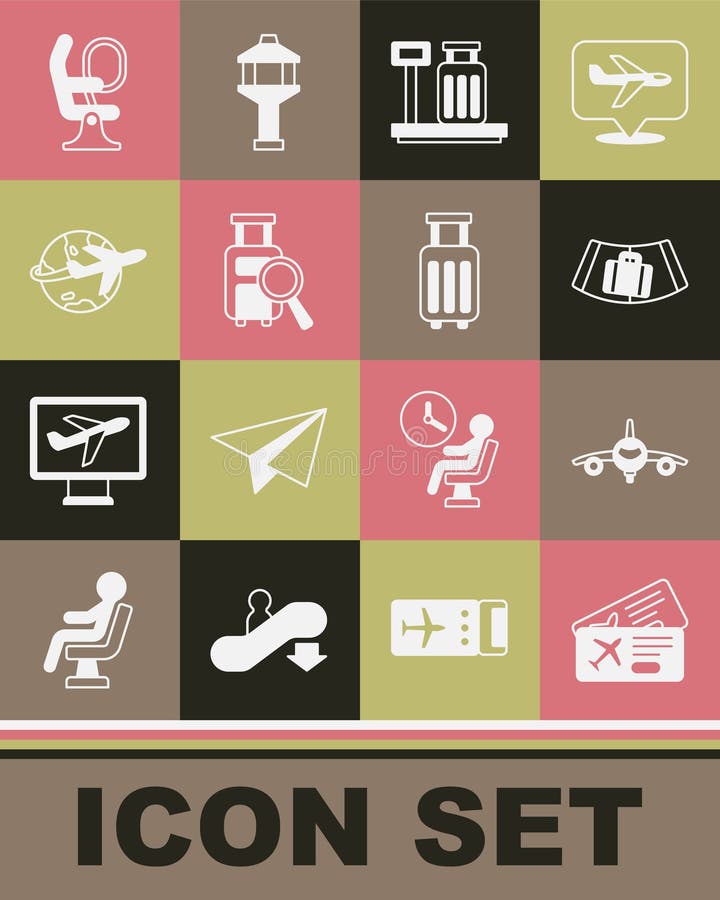 Set Airline Ticket, Plane, Conveyor Belt with Suitcase, Scale, Lost ... Set Airline Ticket, Plane, Conveyor Belt with Suitcase, Scale, Lost ...