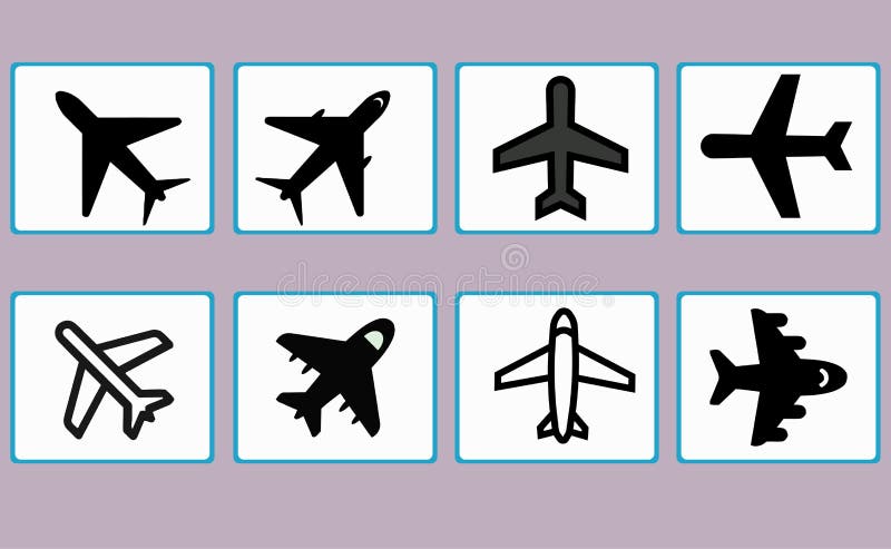 Set of Airplane Icons, Symbols, for Various Design Elements Stock ...
