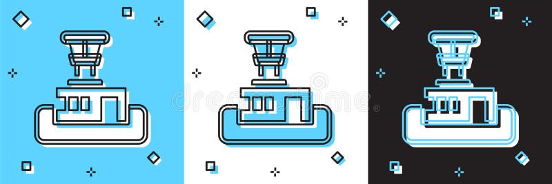 Set Airport Control Tower Icon Isolated on Blue and White, Black ...