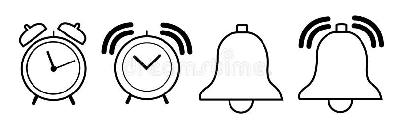 Set Alarm Clock and Bell Icon. Stock Illustration - Illustration of ...