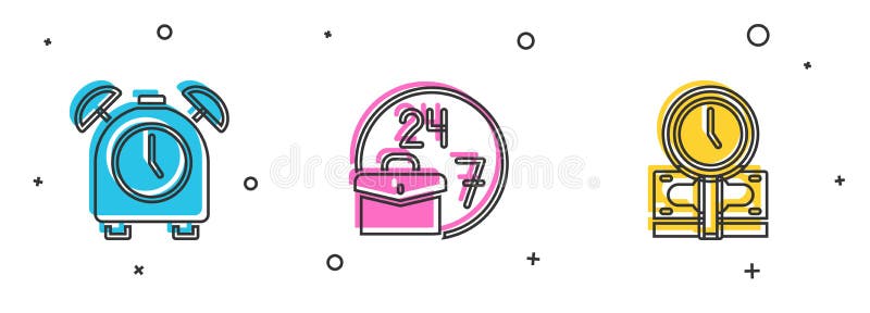 Set Alarm Clock, always Busy and Time is Money Icon. Vector Stock ...