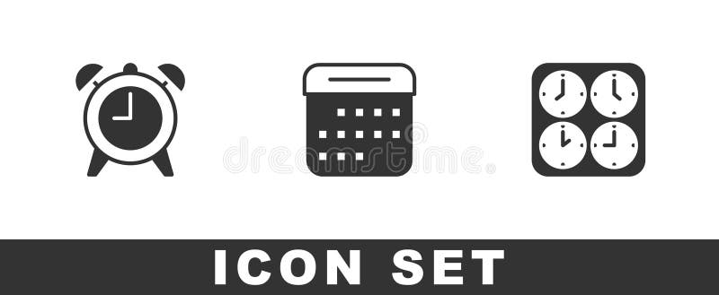 Set Alarm Clock, Calendar and Time Zone Clocks Icon. Vector Stock ...