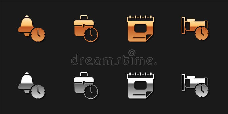 Set Alarm Clock, Work Time, Calendar and Time To Sleep Icon. Vector ...