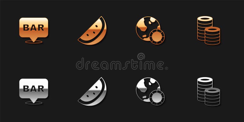 Set Alcohol Bar Location, Casino Slot Machine with Watermelon, Chips ...