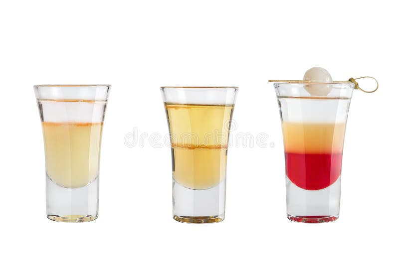 Set of Alcohol Shots on a White Background. Three Shots with Popular ...