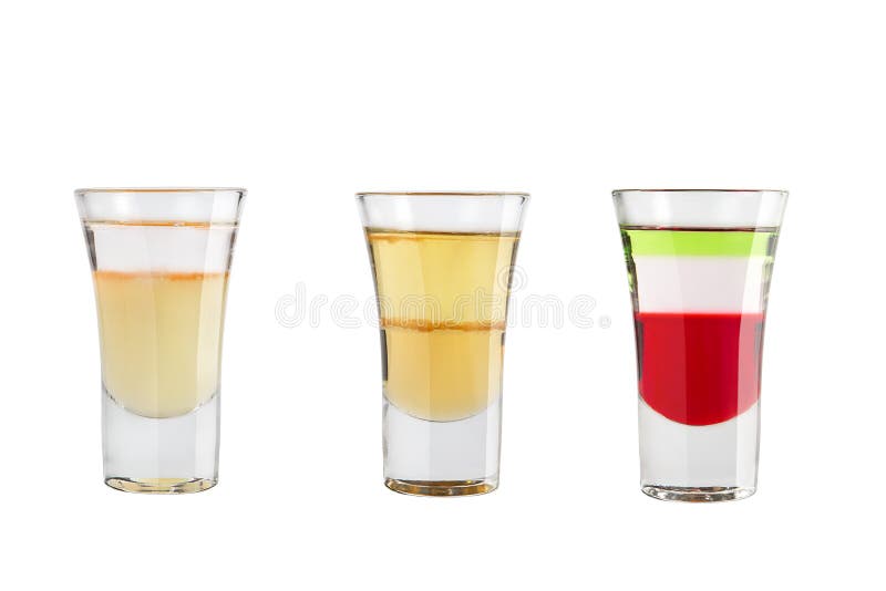 Alcohol Shots on a White Background. Three Popular Shots with Different ...