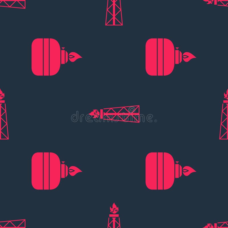 Set Alcohol or Spirit Burner and Oil Rig with Fire on Seamless Pattern ...