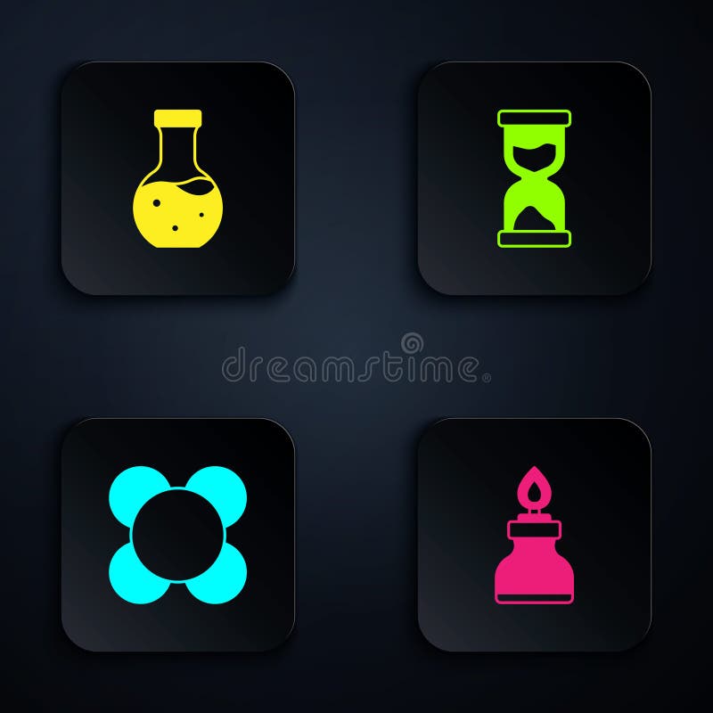 Set Alcohol or Spirit Burner, Test Tube, Molecule and Old Hourglass ...