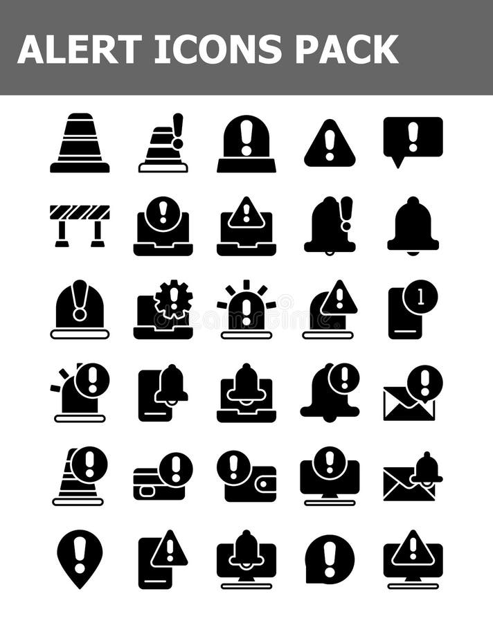 Set of 30 Alert, Warning Icons Pack Solid Style Stock Vector ...