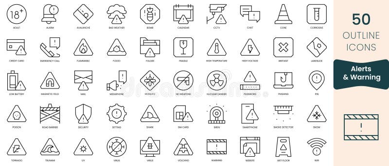 Set of Alerts and Warning Icons. Thin Linear Style Icons Pack Stock ...