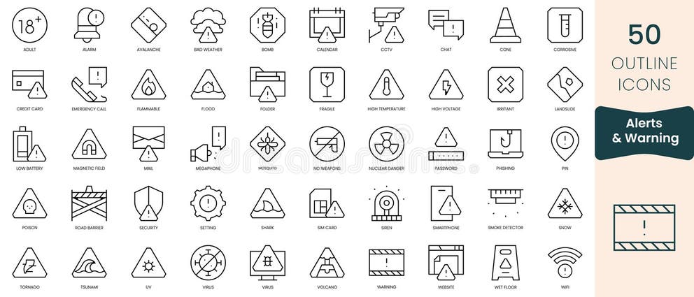 Set of Alerts and Warning Icons. Thin Linear Style Icons Pack Stock ...