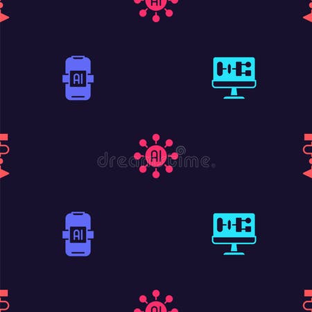 Set Algorithm, Artificial Intelligence AI, Neural Network and on Seamless Pattern. Vector Stock ...
