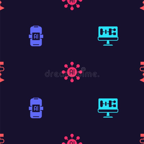 Set Algorithm, Artificial Intelligence AI, Neural Network and on Seamless Pattern. Vector Stock ...