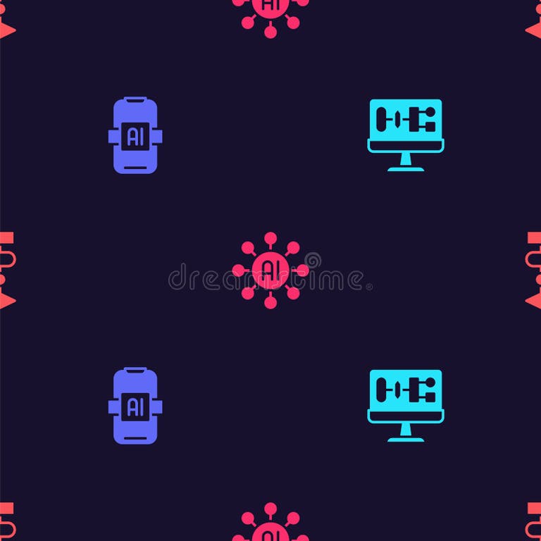 Set Algorithm, Artificial Intelligence AI, Neural Network and on Seamless Pattern. Vector Stock ...