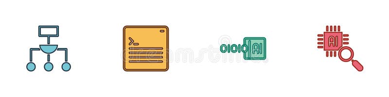 Set Algorithm Web Developer Programming Code Binary And Processor Cpu Icon Vector Stock