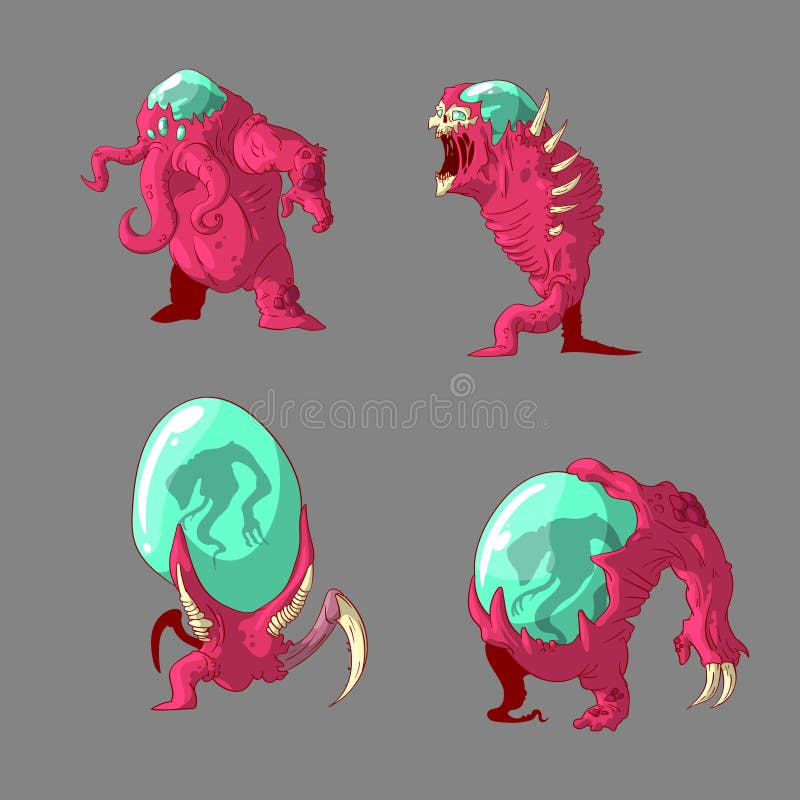 Set of Alien Mutant Monsters Stock Vector - Illustration of demon ...