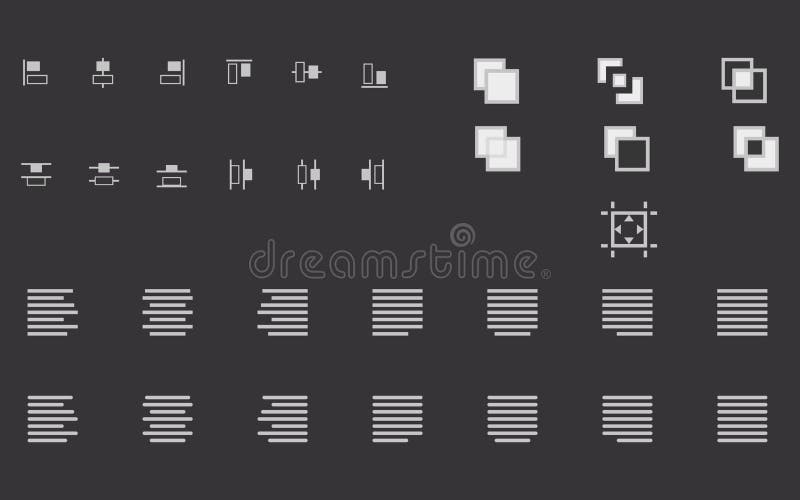 Set of Align Shapes, Text and Objects Icons for Web Site Stock ...