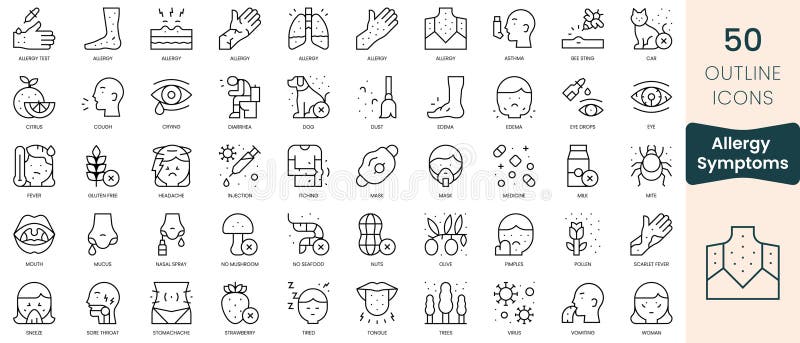 Set of Allergy Symptoms Icons. Thin Linear Style Icons Pack Stock ...