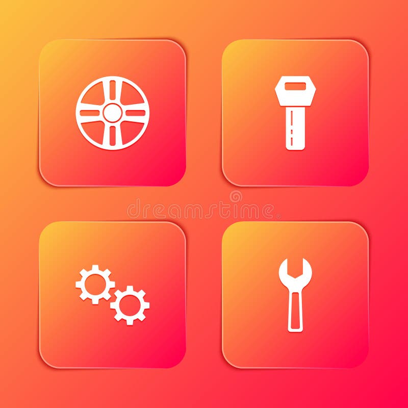 Set Alloy Wheel, Car Key with Remote, Gear and Wrench Spanner Icon ... Set Alloy Wheel, Car Key with Remote, Gear and Wrench Spanner Icon ...