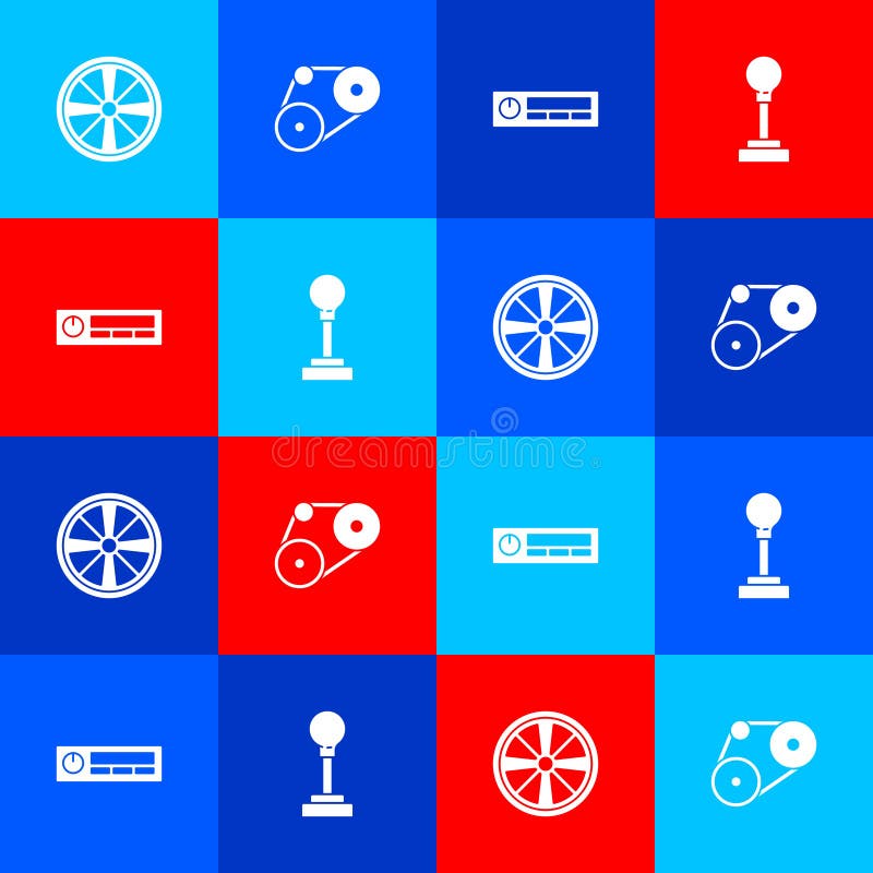 Set Alloy Wheel, Timing Belt Kit, Car Audio and Gear Shifter Icon ... Set Alloy Wheel, Timing Belt Kit, Car Audio and Gear Shifter Icon ...