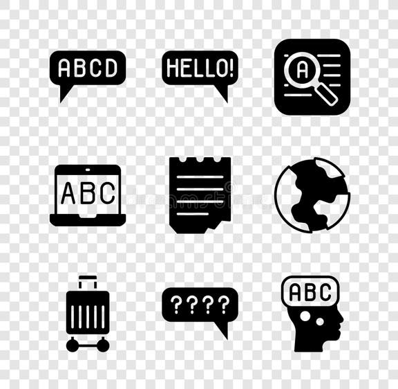 Set Alphabet, Hello in Different Languages, Translator, Suitcase ...