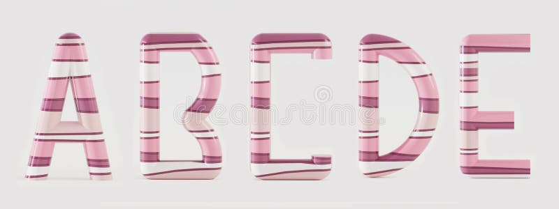 Set of Alphabet Letters ABCDEF in a Striped Style - 3D Illustration ...