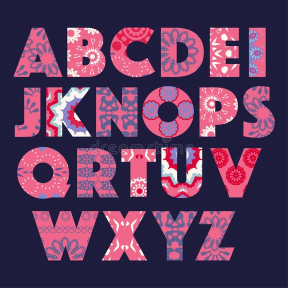 Set of Alphabet Letters with Abstract Ethnic Tribal Patterns. Stock ...