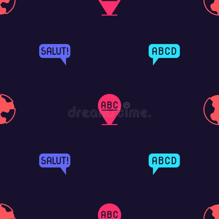 Set Alphabet, Salut in Different Languages, and Earth Globe on Seamless ...