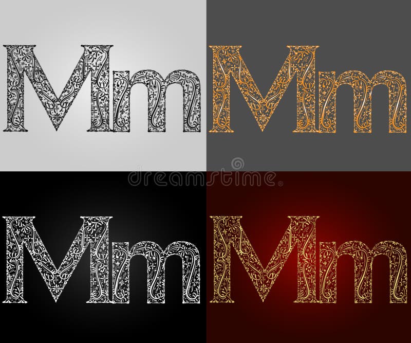 Set of Alphabet Visual Styles. the Letter `M`. Lettering Stock ...