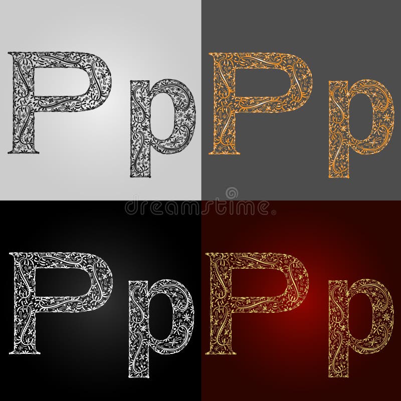 Set of Alphabet Visual Styles. the Letter `P`. Lettering Stock ...