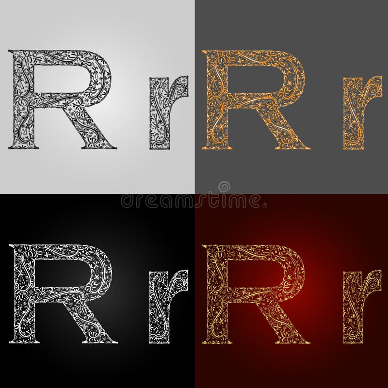 Set of Alphabet Visual Styles. the Letter `R`. Lettering Stock ...