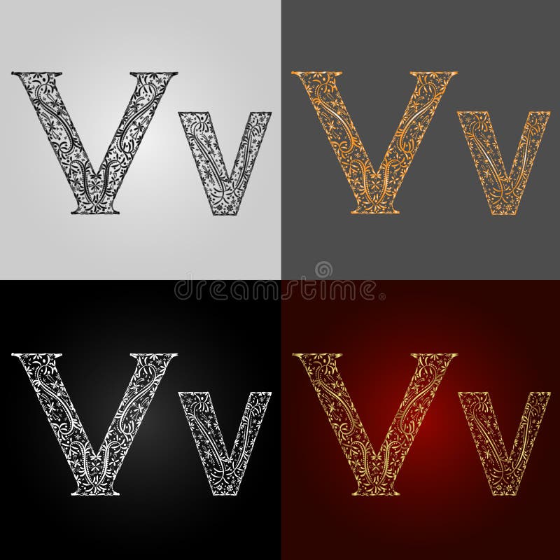 Set of Alphabet Visual Styles. the Letter `V`. Lettering Stock ...