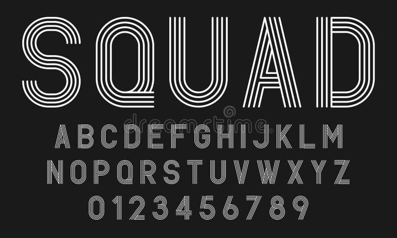 Vector of Modern Alphabet Letters and Numbers, Parallel Lines Stylized ...