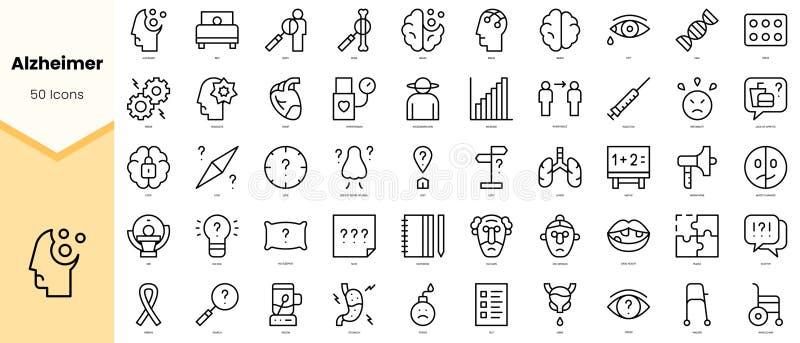 Set of Alzheimer Icons. Simple Line Art Style Icons Pack Stock Vector ...