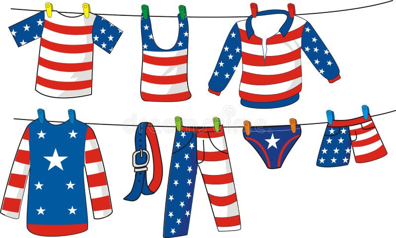 Some Clothes with American Flag Motif Hanging on Clothesline Stock ...