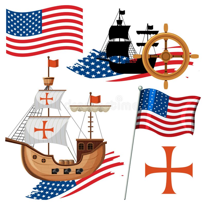 Set of American Flags and Element Stock Vector - Illustration of ...