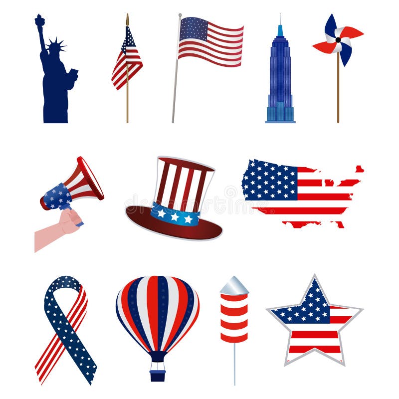 Set of american icons stock illustration. Illustration of blue - 71976655