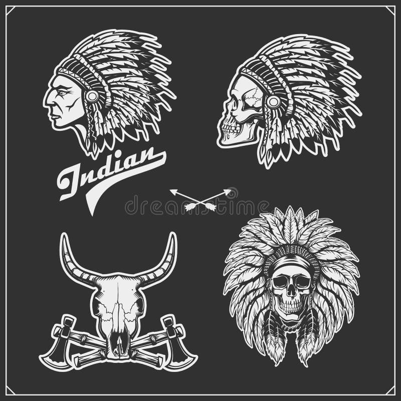 Set of American Indian Labels, Badges, Emblems and Design Elements ...