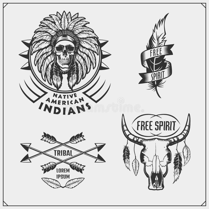 Set of American Indian Labels, Badges, Emblems and Design Elements ...