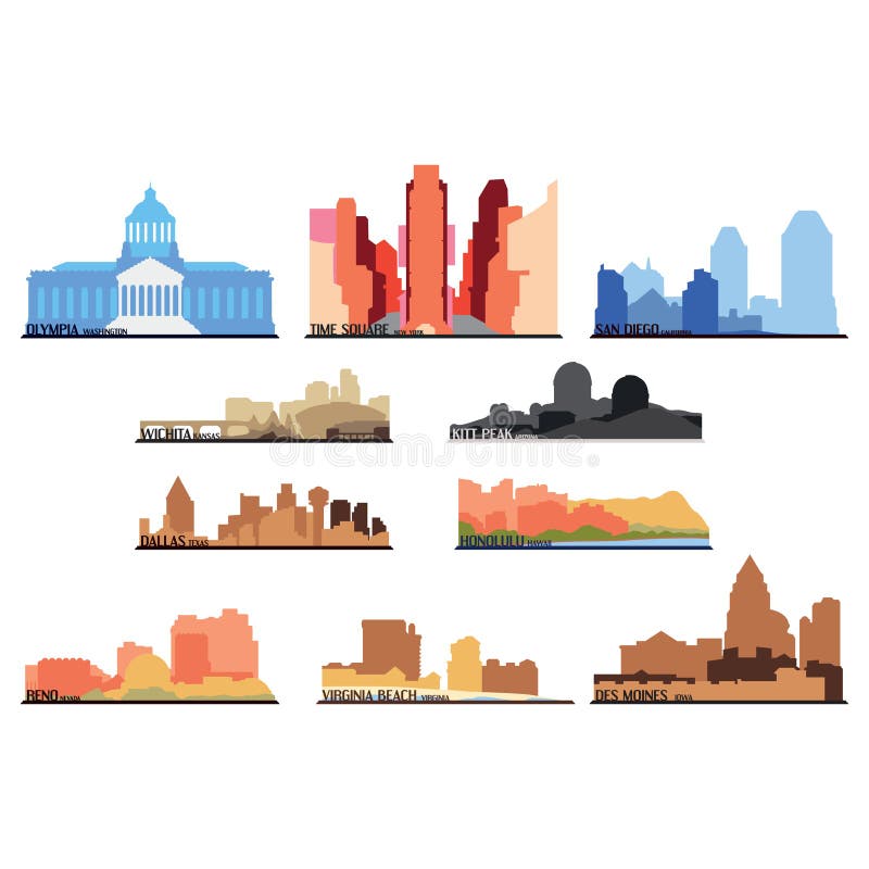Set of American State Icons. Vector Illustration Decorative Background ...