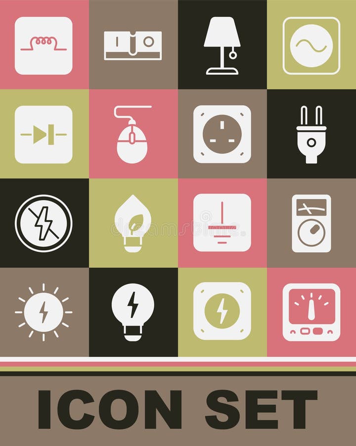 Set Ampere Meter, Multimeter, Electric Plug, Table Lamp, Computer Mouse ...