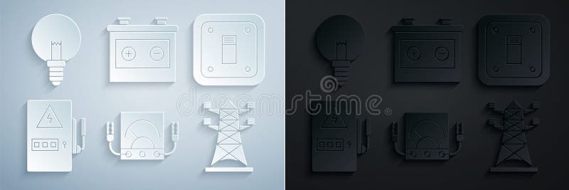 Set Ampere Meter, Multimeter, Voltmeter, Electric Light Switch, Electrical Panel, High Voltage ...