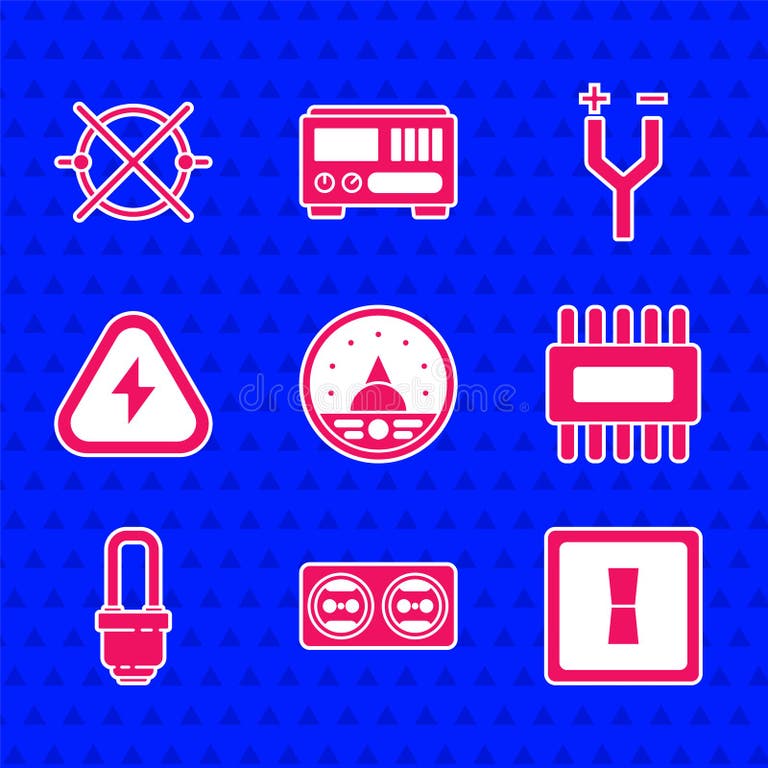 Set Ampere Meter, Multimeter, Voltmeter, Electrical Outlet, Light Switch, Processor with ...