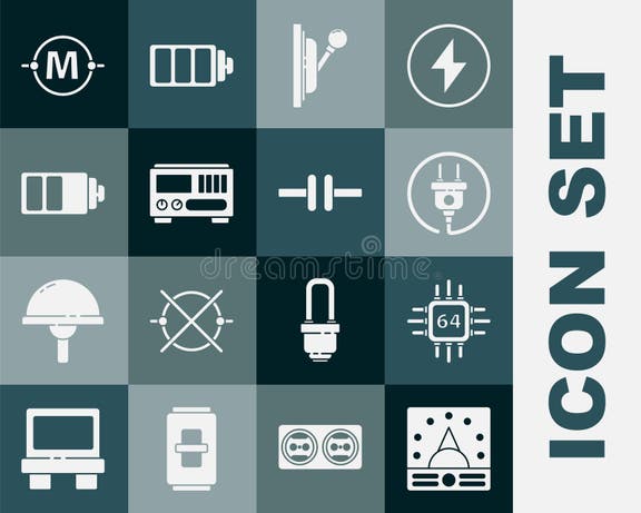 Set Ampere Meter, Multimeter, Voltmeter, Processor with Microcircuits CPU, Electric Plug ...