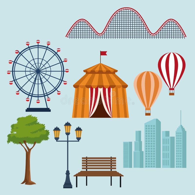 Set of Amusement Park Elements Stock Vector - Illustration of carnival ...