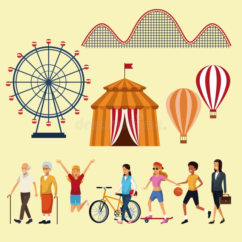 Set of Amusement Park Elements Stock Vector - Illustration of outdoor ...
